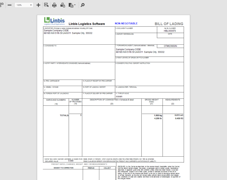 Bill of Lading (BL) - Como crear un Bill of Lading - Linbis Logistics Software